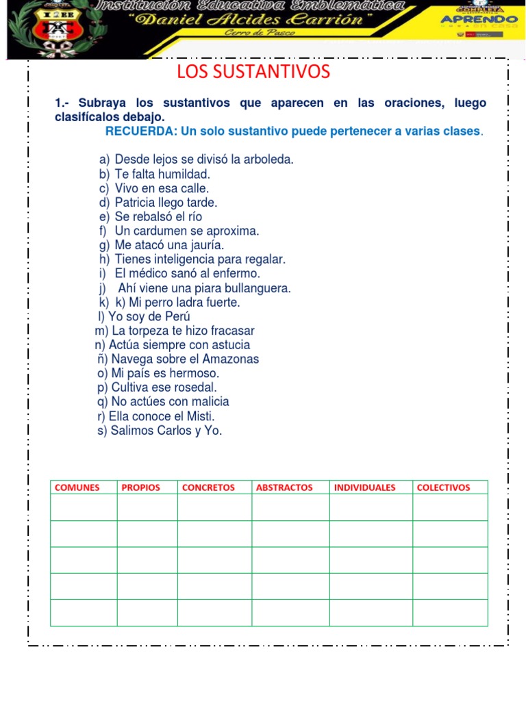Ejercicios Sustantivo | PDF