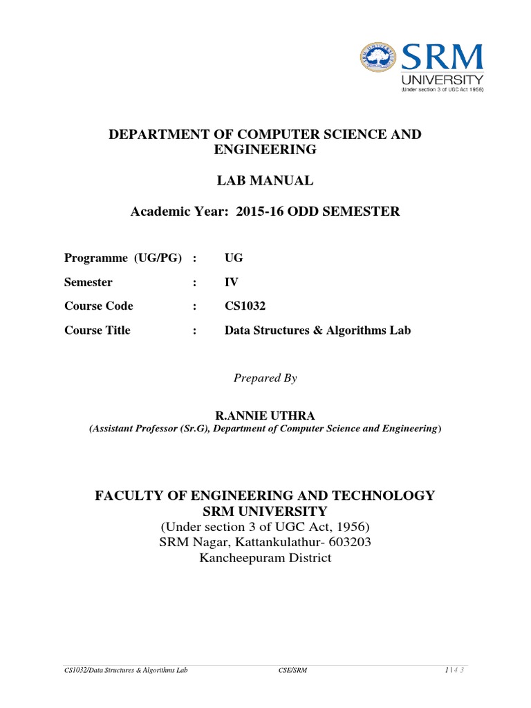 Data Structure Cs 1032 Lab Manual April 2016 6 | PDF | Pointer (Computer Programming) | Computer ...