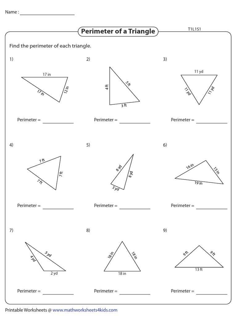 Triangle Perimeter Calculation Worksheet | PDF | Distance | Elementary ...