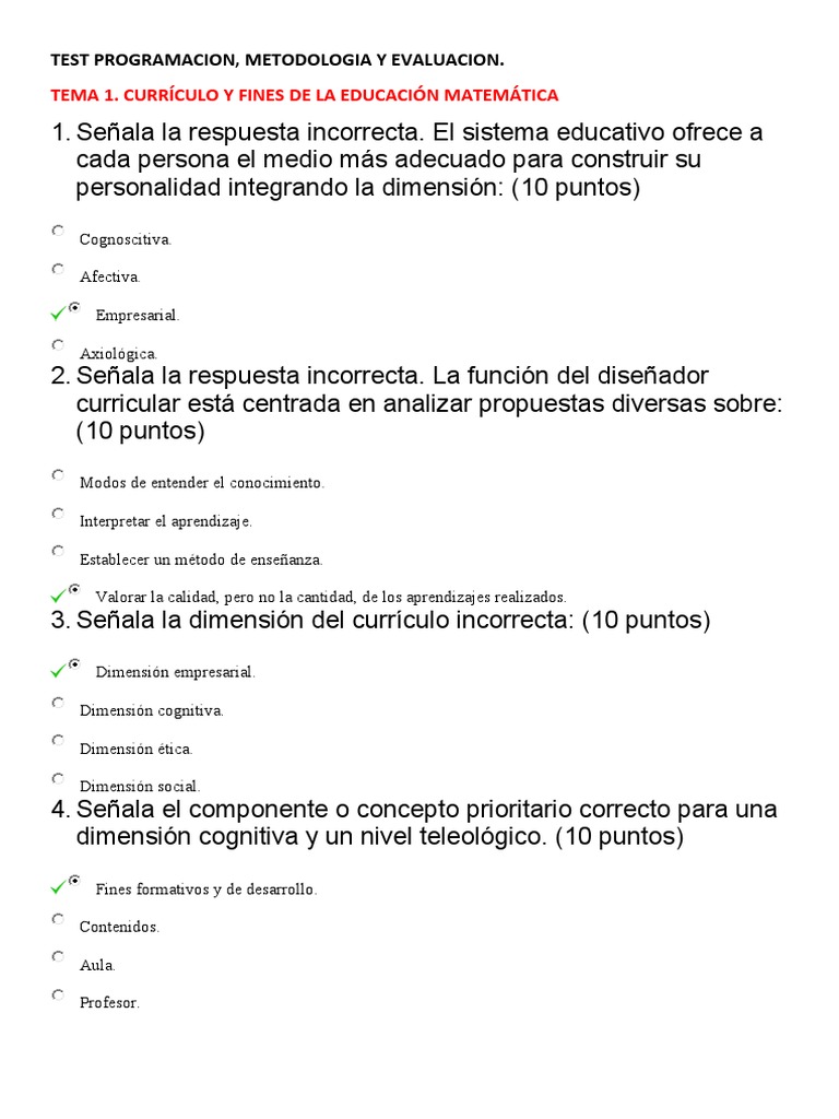 Test Programacion | PDF | Plan de estudios | Evaluación