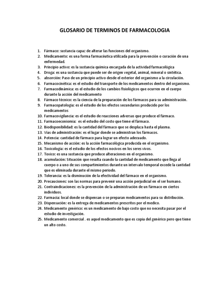 Glosario de Terminos de Farmacologia | PDF