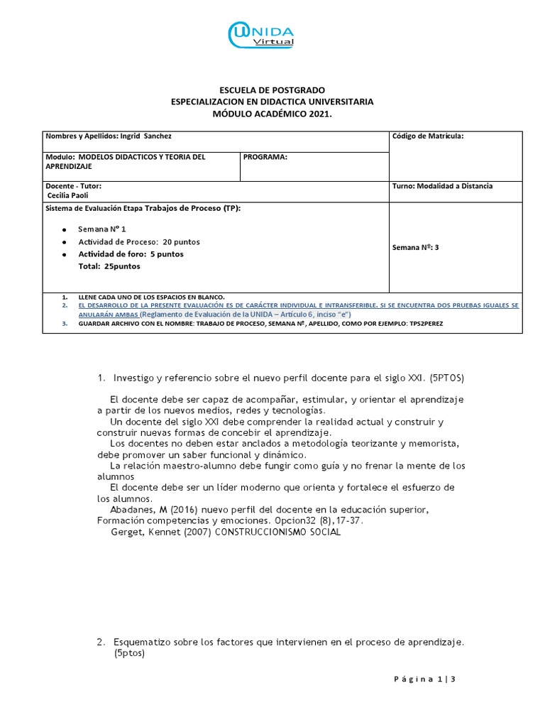 Actividad de La Semana 3 Model | PDF | Plan de estudios | Psicología cognitiva