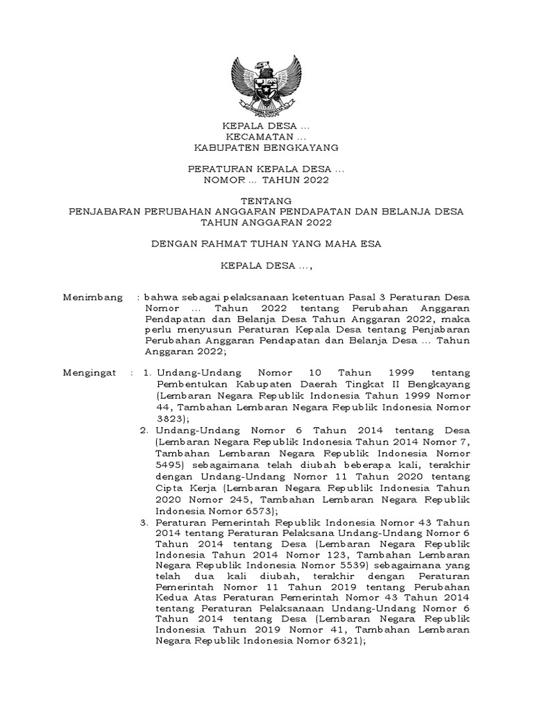 Perkades Penjabaran Perubahan Apbdes | PDF