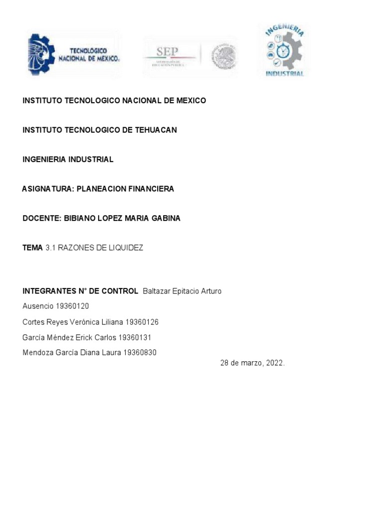 Razones de Liquidez: Definición y Análisis | PDF | Tasa interna de ...