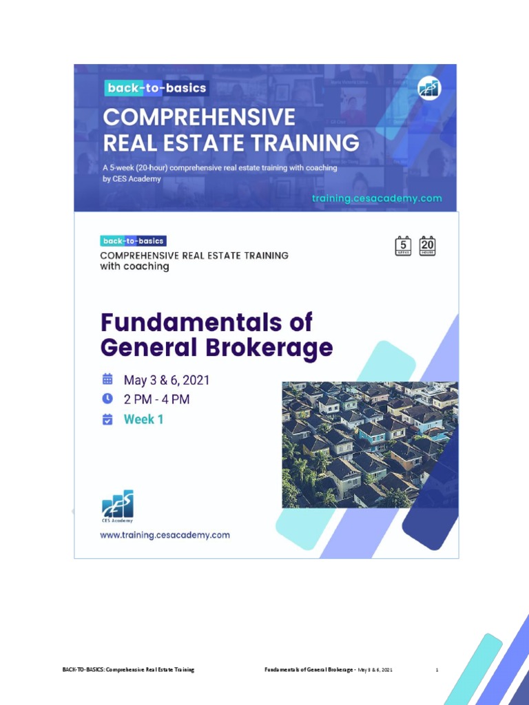 Back-To-Basics - Fundamentals of General Brokerage (May 3 - 6, 2021 ...