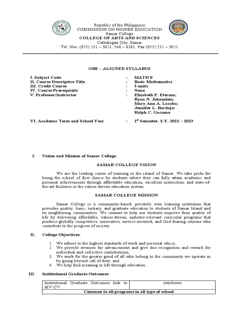 Syllabus Basic Mathematics | PDF | Area | Numbers