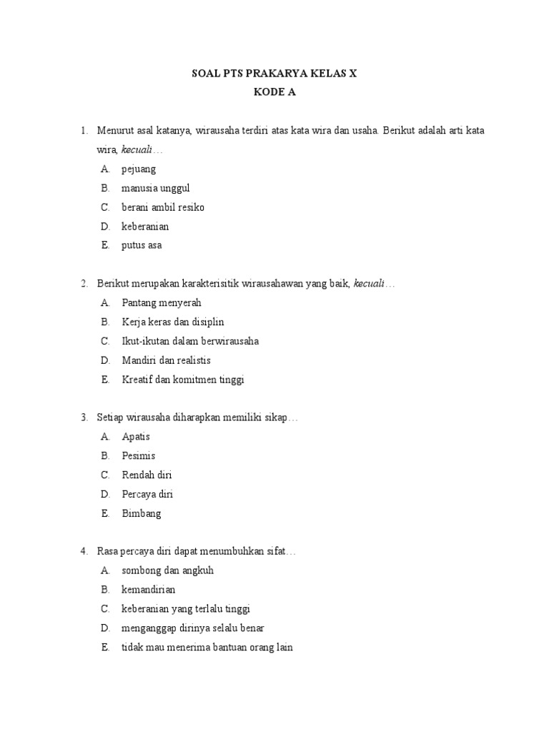 Soal PTS Prakarya 2021 | PDF