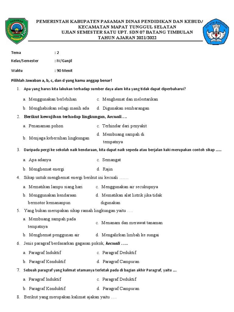 SOAL PAS TEMA 2 Kelas 4 | PDF | Teknologi & Rekayasa