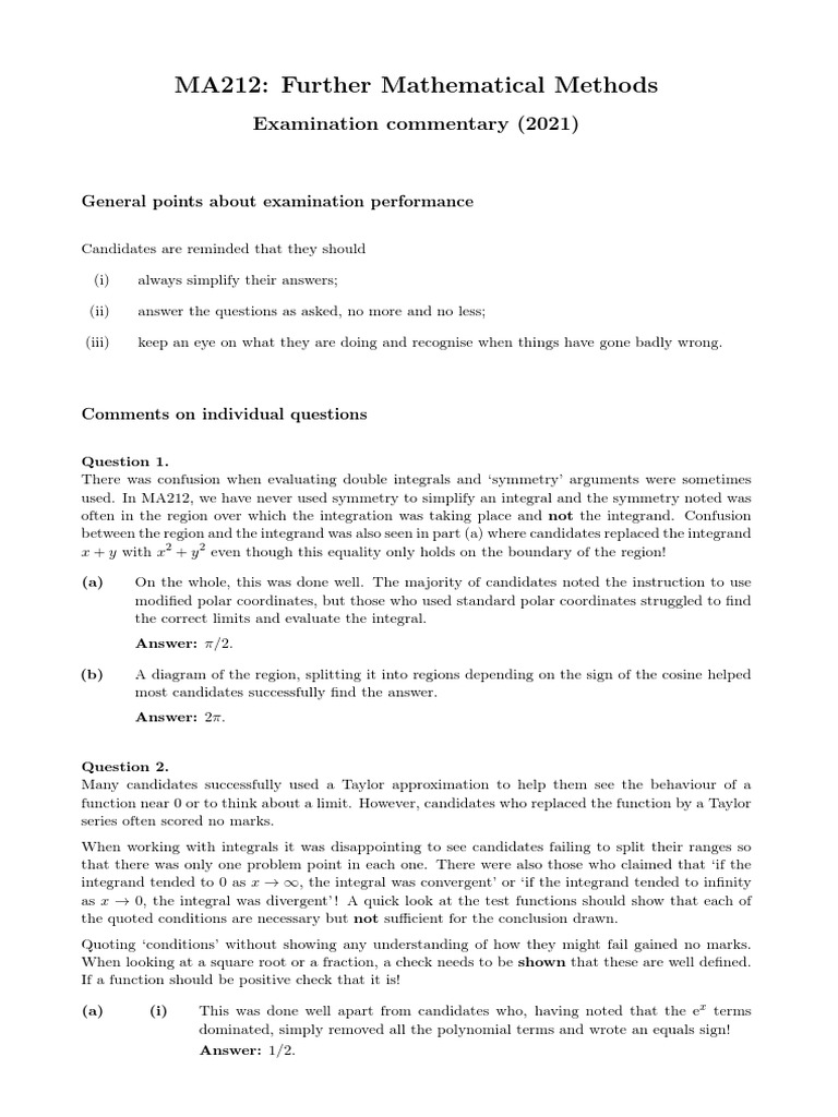 MA212.2021.home.commentary | PDF | Integral | Matrix (Mathematics)