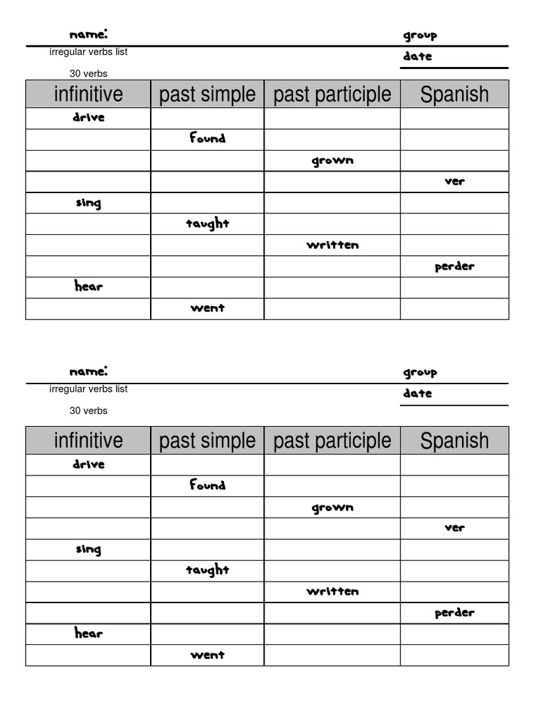 irregular verbs exam 1 | PDF