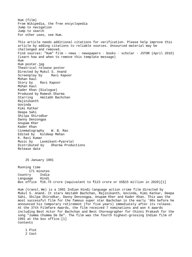 Hum (Film) | PDF | Cinema Of India | Works