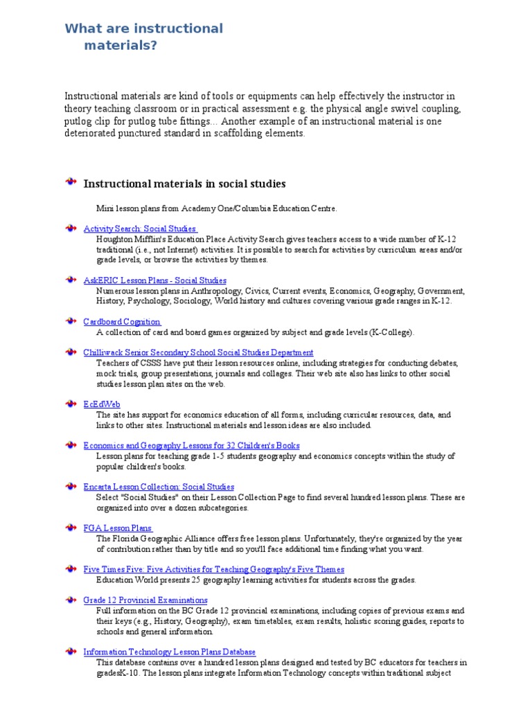 Instructional Materials for Social Studies | PDF | Lesson Plan | Curriculum