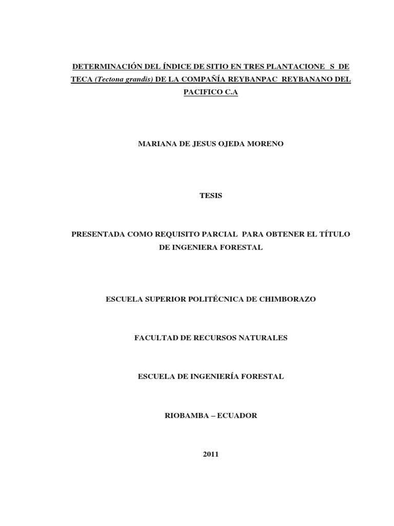 Ojeda 2011 Determinación Del Índice de Sitio en Tres Plantacione S de Tecoma | PDF | Suelo | Los ...