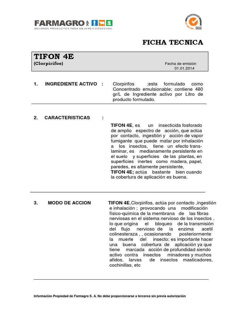 Ficha Técnica de Tifon 4E Insecticida | PDF | Insectos | Insectos y humanos