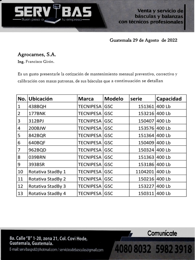 Mantenimiento de Básculas Agrocarnes | PDF