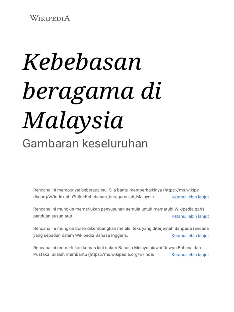 Kebebasan Beragama Di Malaysia - Wikipedia Bahasa Melayu, Ensiklopedia Bebas | PDF