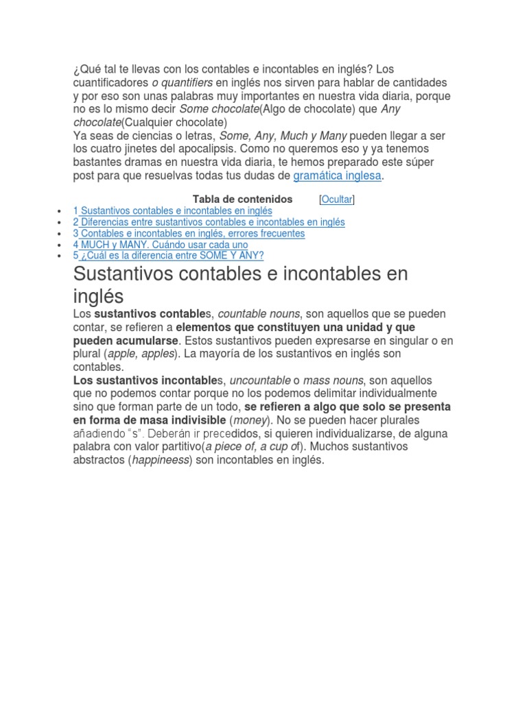 Contables e Incontables en Inglés | PDF