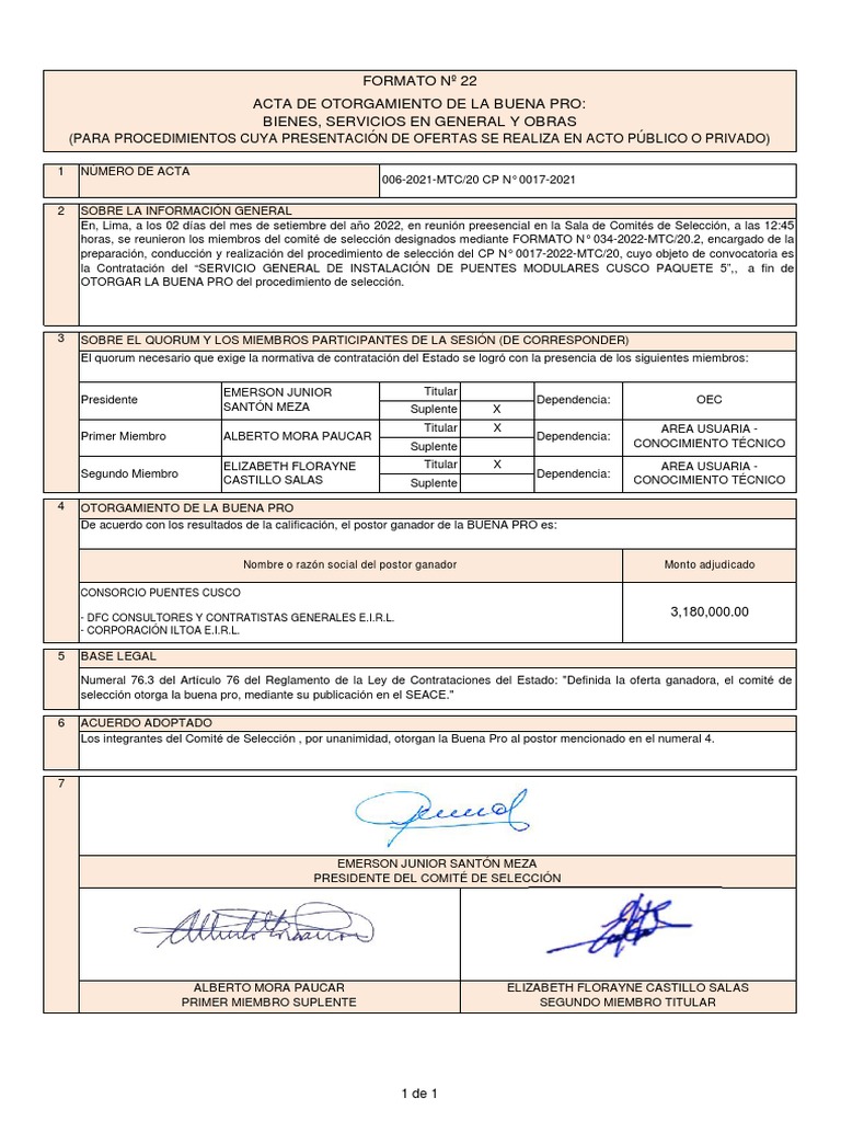 Acta de Otorgamiento de Buena Pro | PDF | Empresas | Business