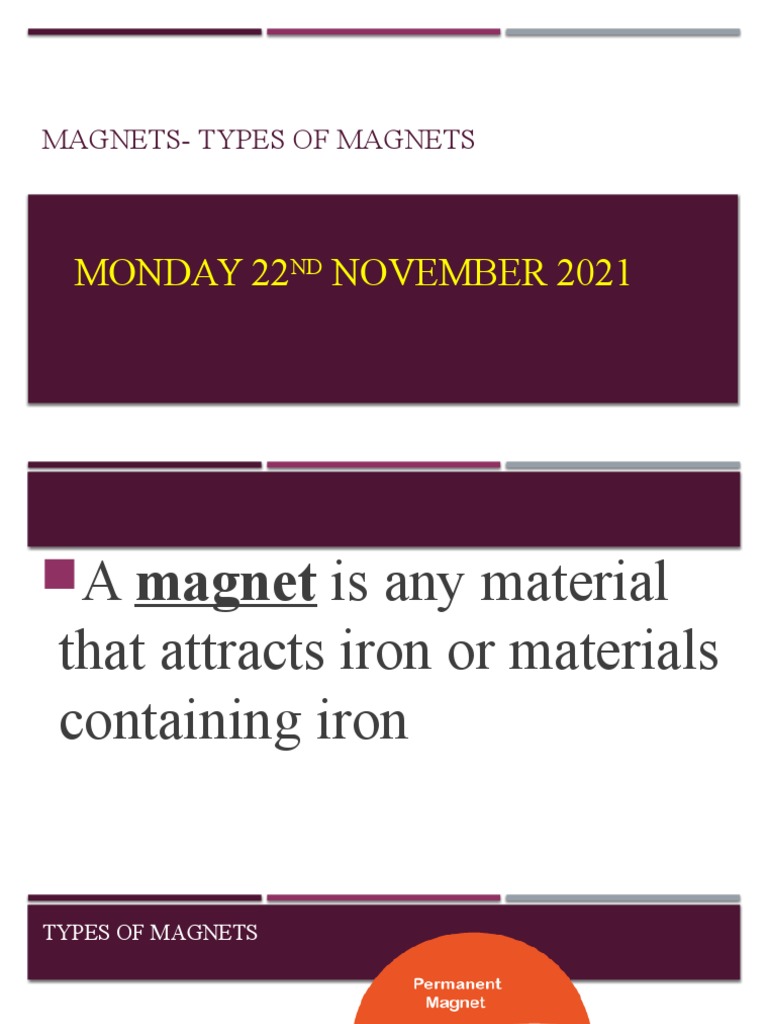 2021 - Types of Magnets - Monday 22nd November | PDF | Magnet | Magnetism