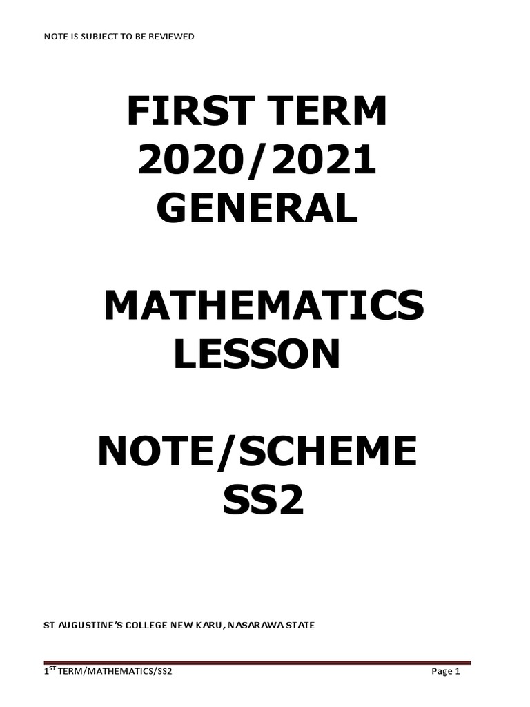Mathematics Scheme of Work for SS2 Students at St. Augustine's College ...