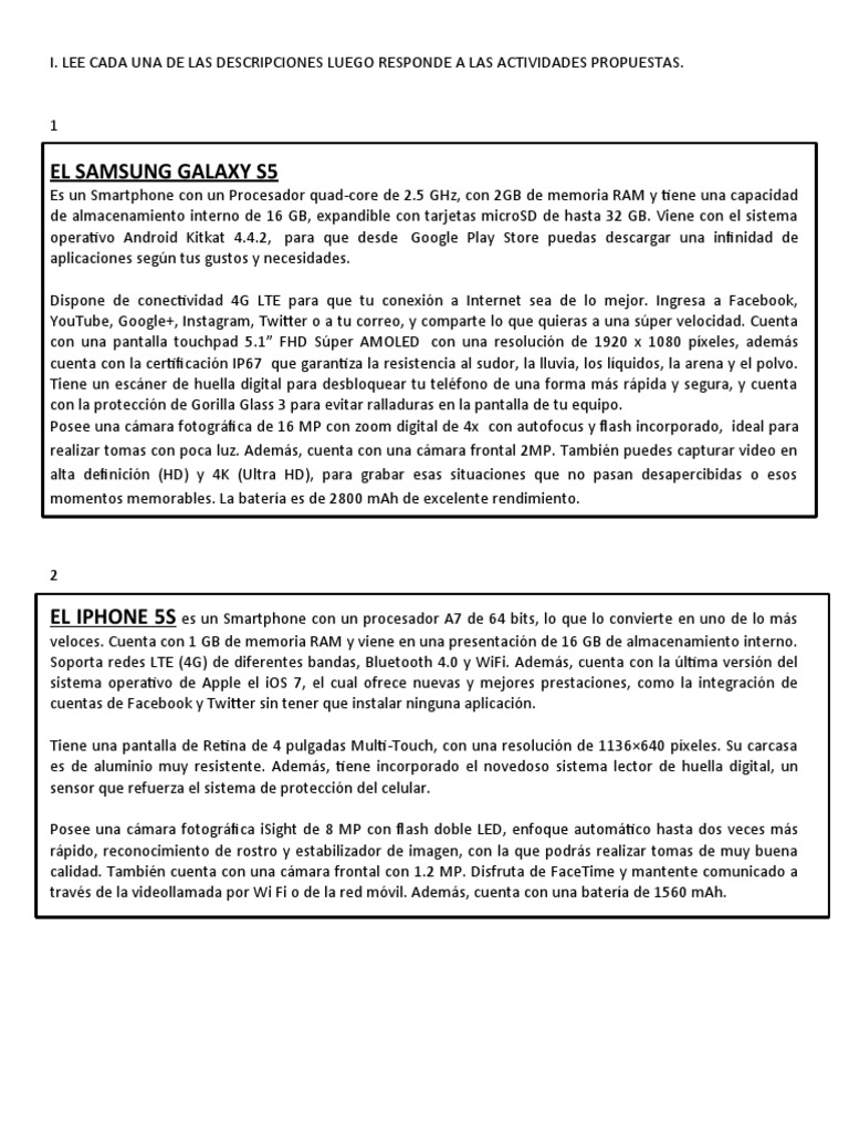 Comprensión de Lectura - Celulares de Ultima Generación | PDF | Yo ...