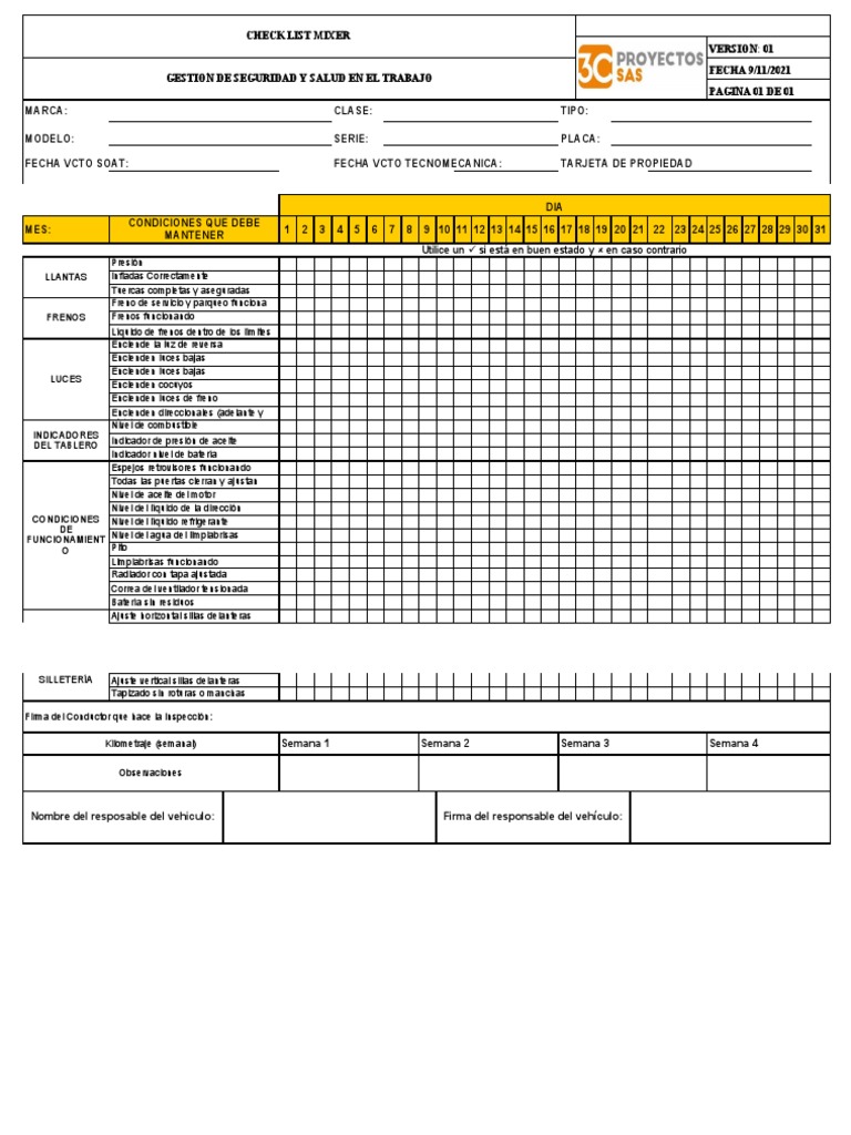 Check List Mixer | PDF | Transporte | Estilos de carrocería