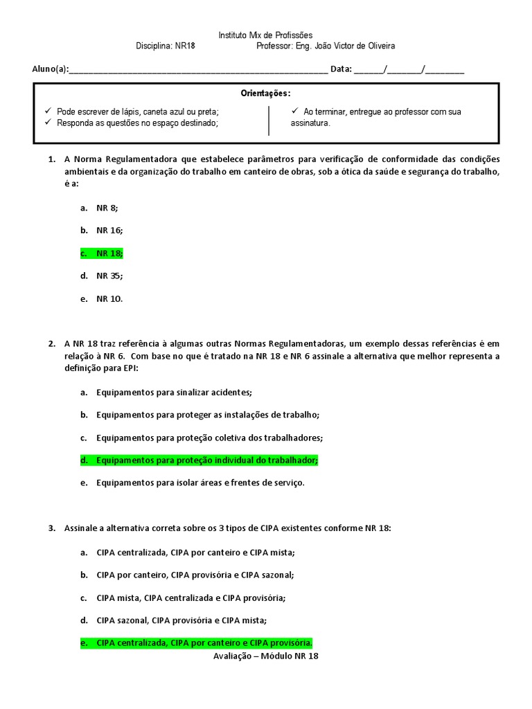 Prova NR 18 - Respondida | PDF | Natureza