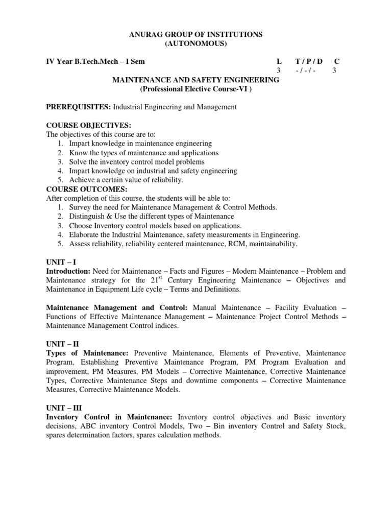 Maintenance and Safety Engineering | PDF | Reliability Engineering ...