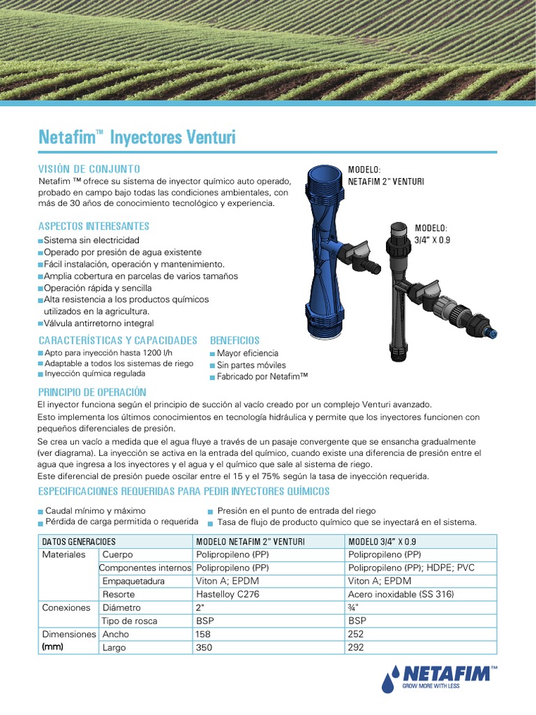 Netafim Venturi Injectors - Product Sheet - 20 - 11 - 16 - Esp | PDF | Inyección de combustible ...
