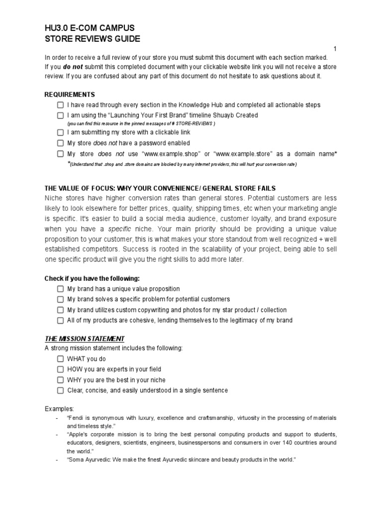 Store Reviews Checklist | PDF | Brand | Advertising Store Reviews Checklist | PDF | Brand | Advertising