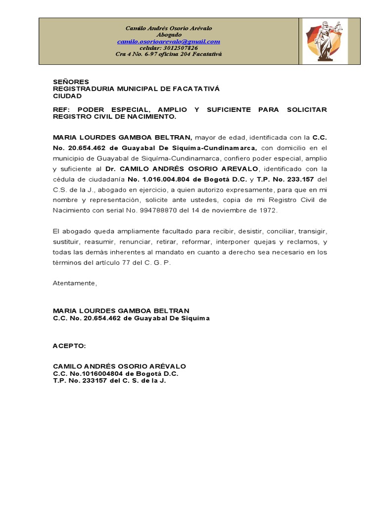 Autorización para Solicitar Registro Civil | PDF