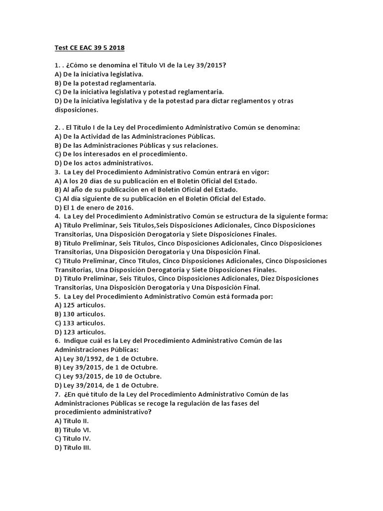 Test CE EAC 39 5 2018 | Descargar gratis PDF | Cortes Generales | Gobierno
