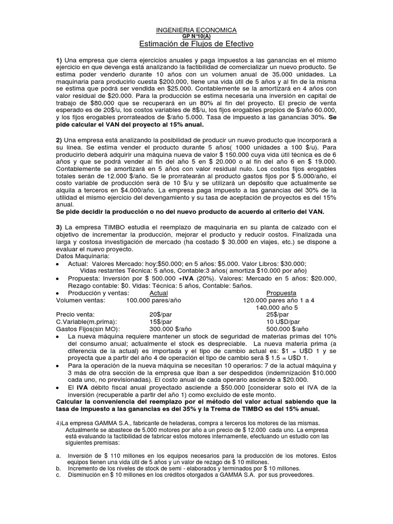 Guía de Problemas 9 - Estimación de Flujos de Fondo | PDF | Business | Impuesto sobre la renta