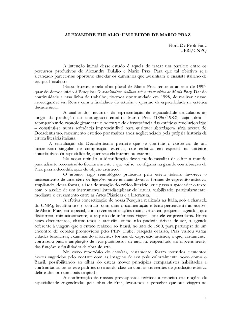 Flora de Paoli Faria - Alexandre Eulalio. Um Leitor de Mario Praz | PDF ...
