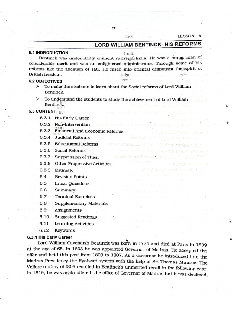 Lord William Bentinck - His Reforms | PDF