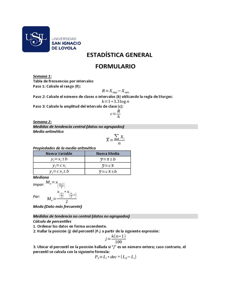 Formulario - Estadistica General | PDF | Regresión lineal | Análisis de variación