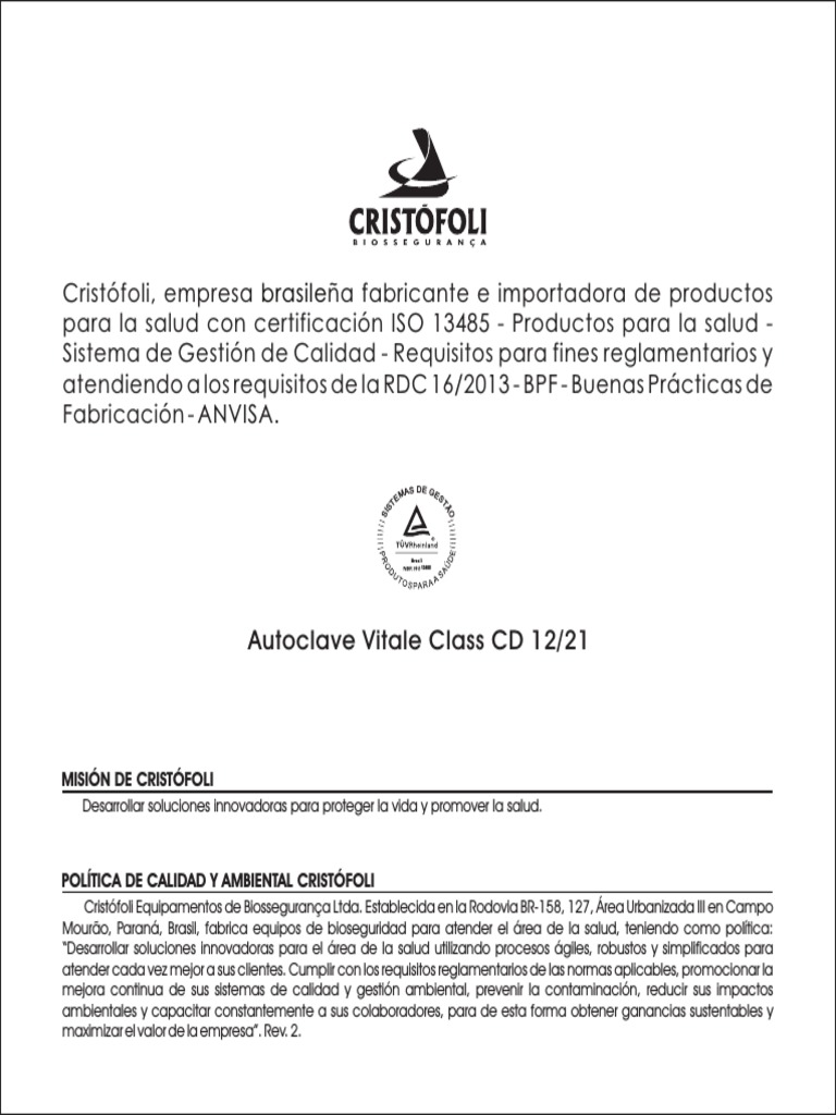 Manual Autoclave Vitale Class CD Esp. Rev.3 - 2021 - MPR.01959 | PDF Manual Autoclave Vitale Class CD Esp. Rev.3 - 2021 - MPR.01959 | PDF