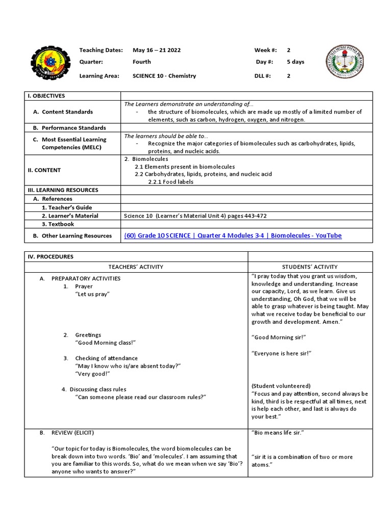 Lesson-Plan-bio molecules[1] | PDF | Carbohydrates | Biomolecules