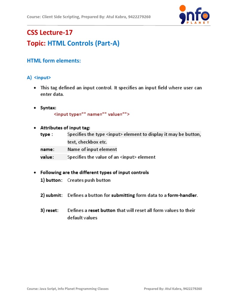 CSS Lec-17 HTML Controls (Part-A) .07becfb | PDF | Html Element | Systems Engineering