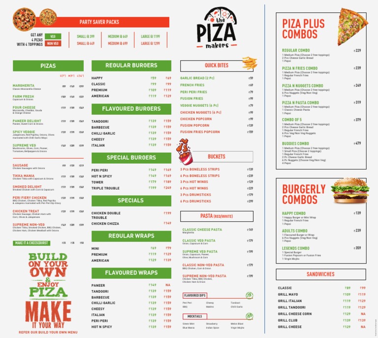 The Piza Makers Menu | PDF | Pizza | Hamburgers