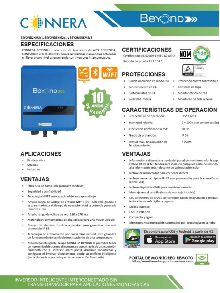 Ficha Técnica Inversores Connera Beyond 1 F | PDF