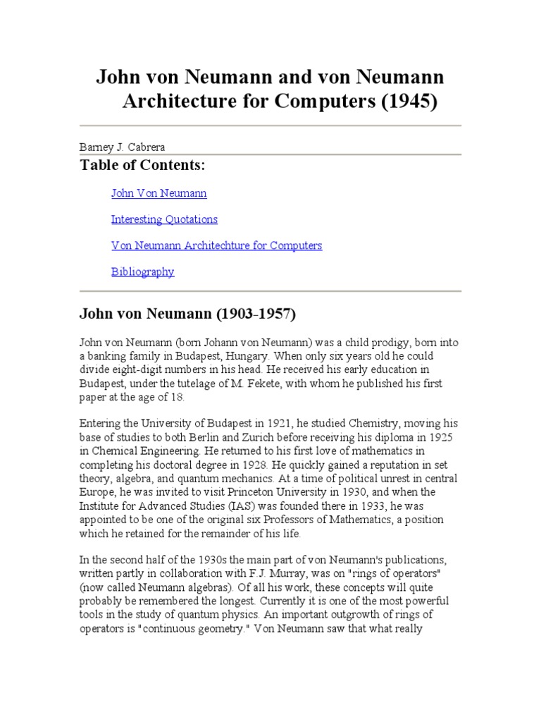 Von Neumann's Contributions to Computer Architecture | PDF | Computing ...