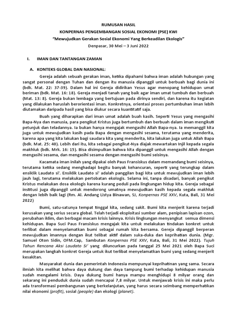 Rumusan Hasil Konpernas Pse Kwi - Bali 2022 | PDF
