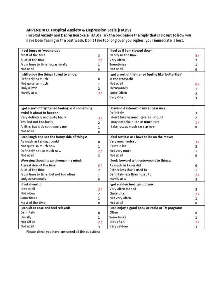 Assessing Anxiety and Depression: The Hospital Anxiety and Depression ...