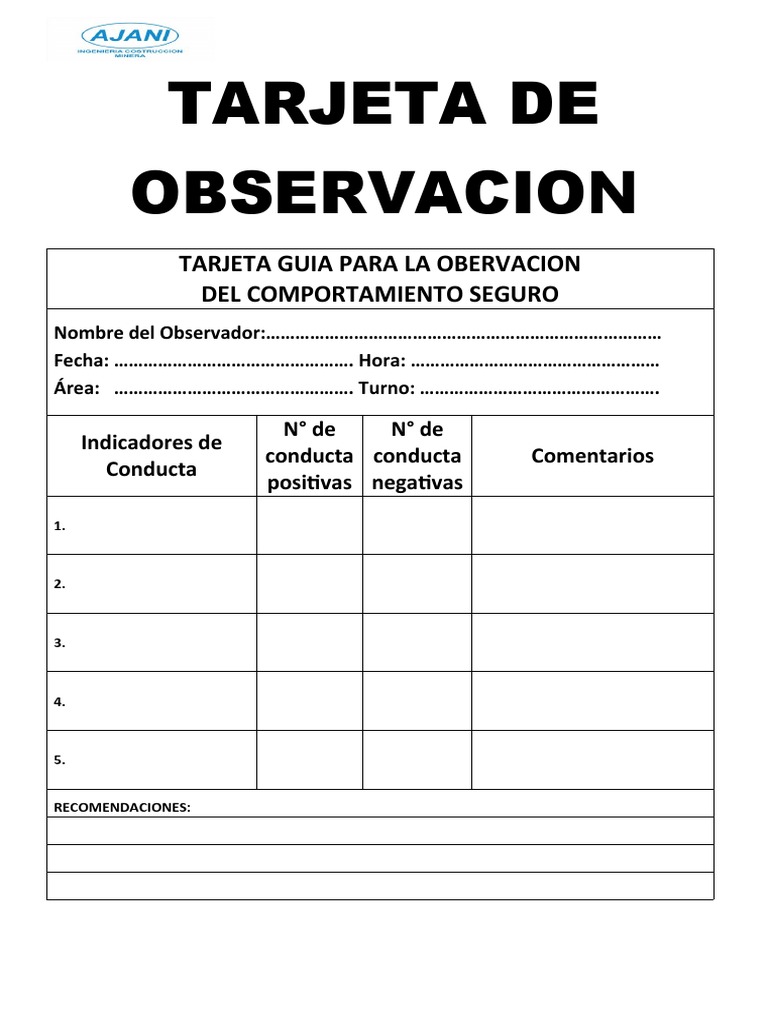 Tarjeta de Observacion | PDF | Comportamiento
