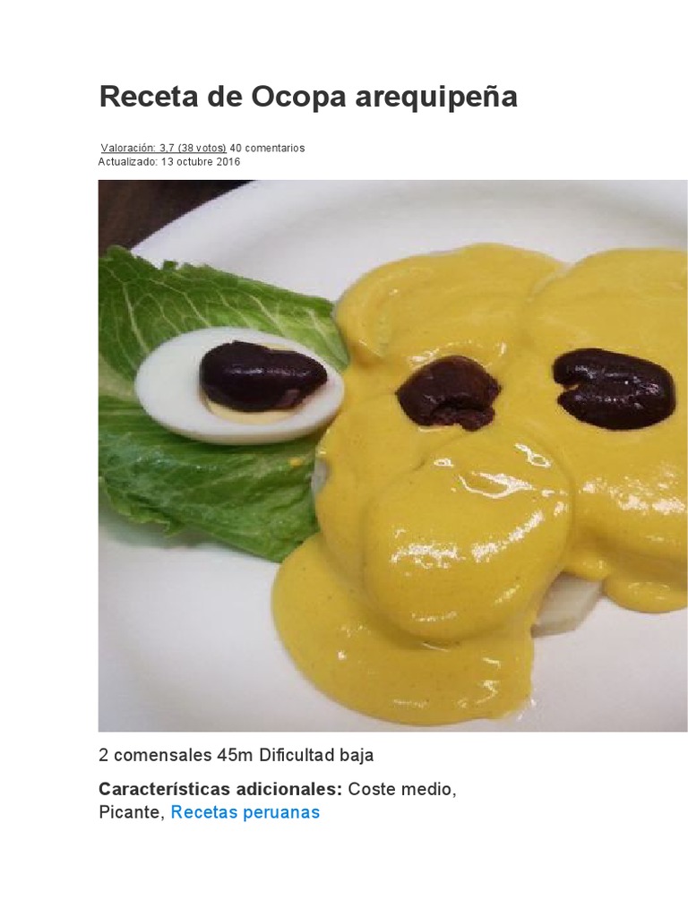Receta De Ocopa Arequipeña Pdf
