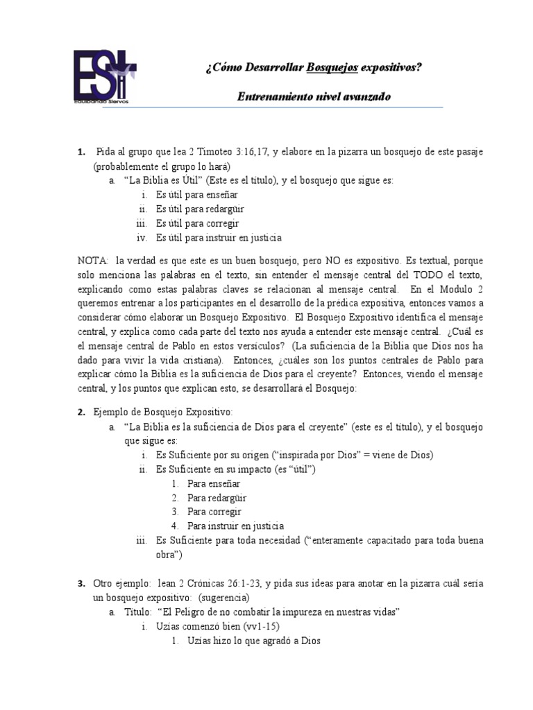 ESI Entrenamiento Elaboracion de Bosquejos | PDF | Biblia | Teología