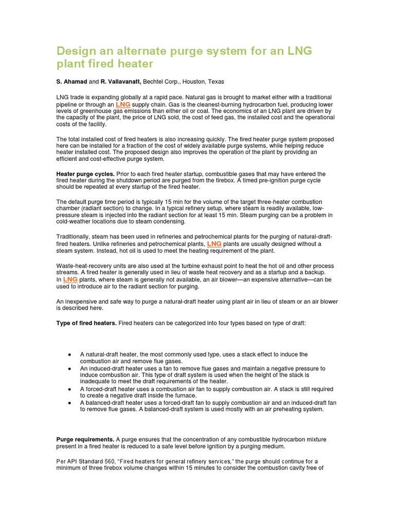 Design An Alternate Purge System For An LNG Plant Fired Heater (Bechtel ...