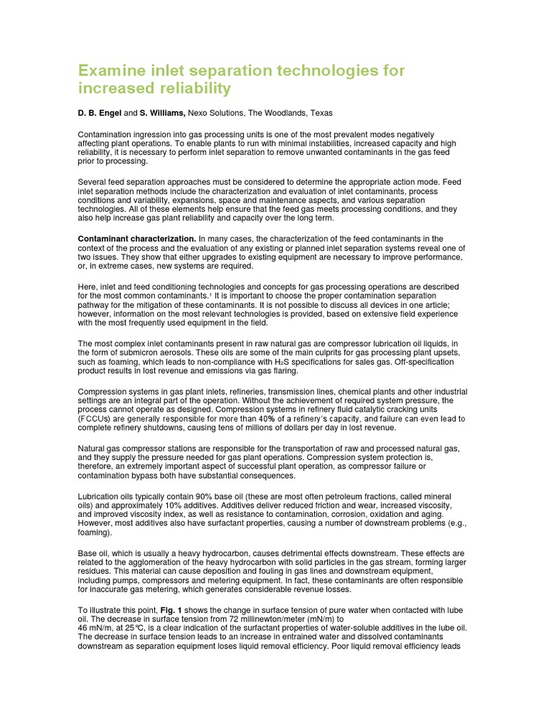 Inlet Separation Technologies for Gas Processing | PDF | Filtration ...