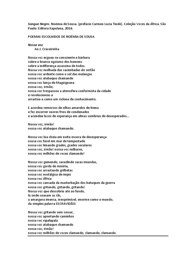 Poemas de Noémia de Sousa: Vozes da África | PDF | Moçambique | Brasil